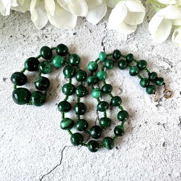 Antique Malachite Graduated Bead Necklace With Rolled Gold Clasp. Art ...