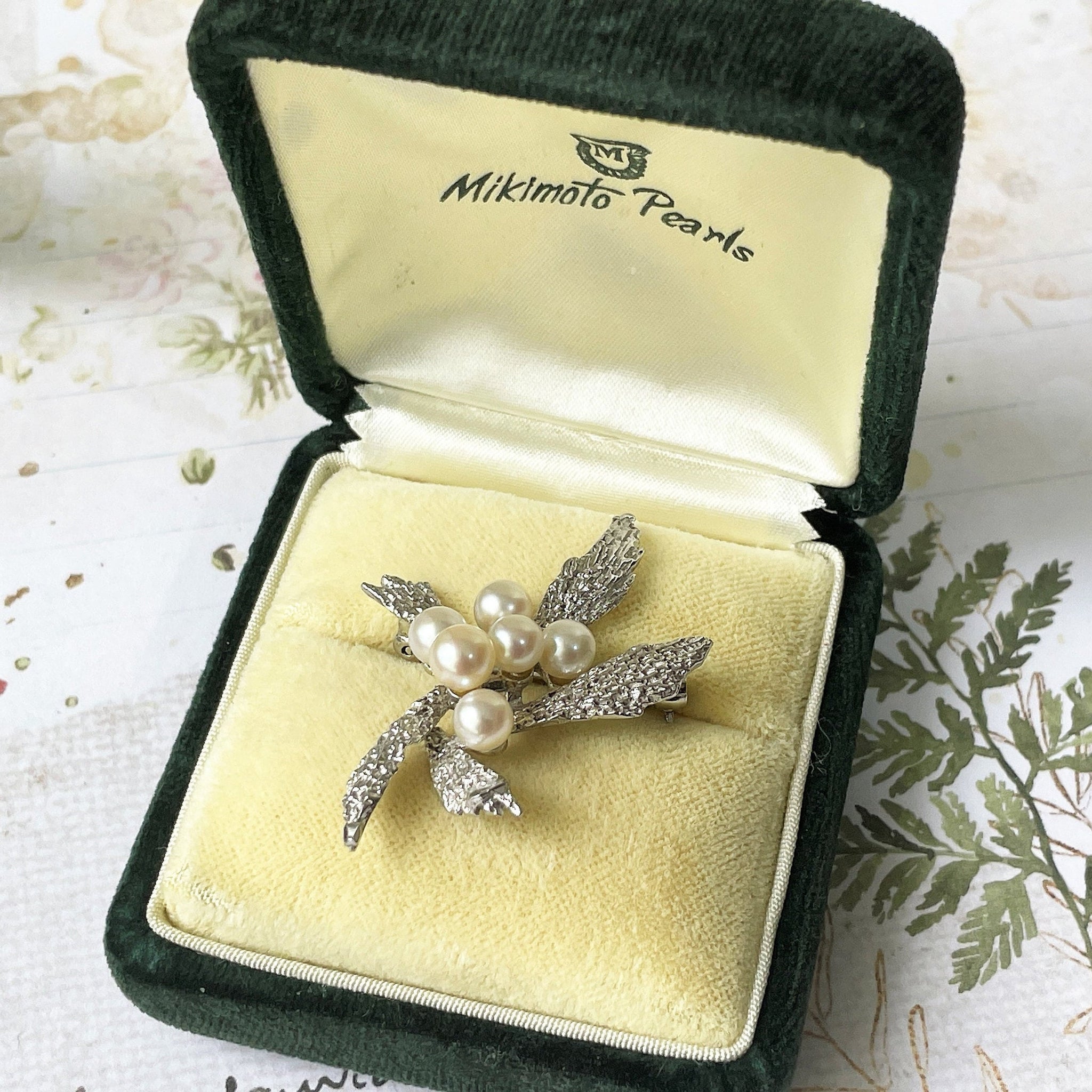 Vintage Mikimoto Pearl Cluster Starfish Brooch In Original Box